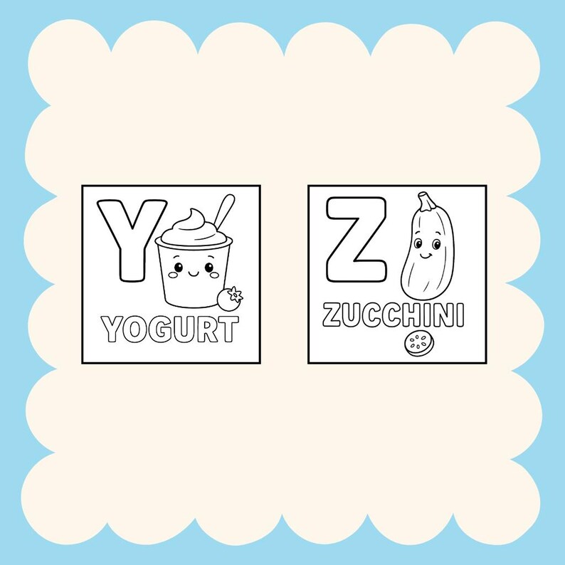 A-Z Cute Food Alphabet Coloring Book - Etsy