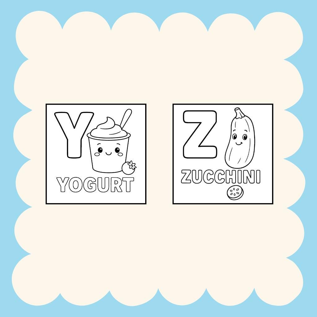 A-Z Cute Food Alphabet Coloring Book | Printable PDF for Kids ...