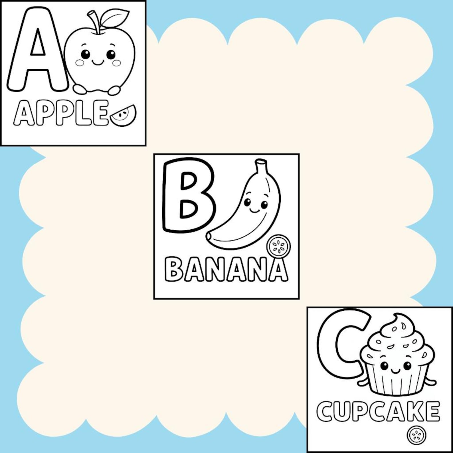 A-Z Cute Food Alphabet Coloring Book - Etsy
