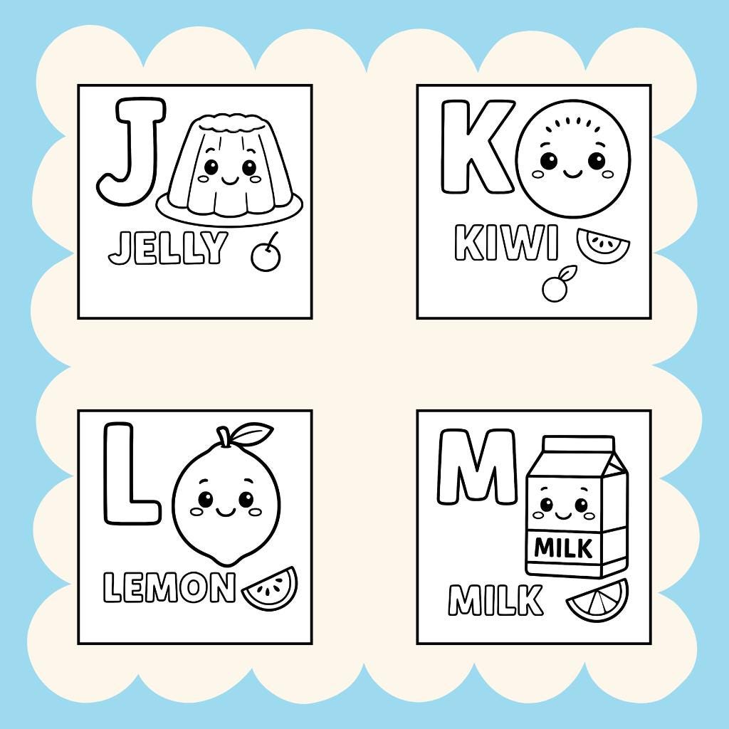 A-Z Cute Food Alphabet Coloring Book | Printable PDF for Kids ...