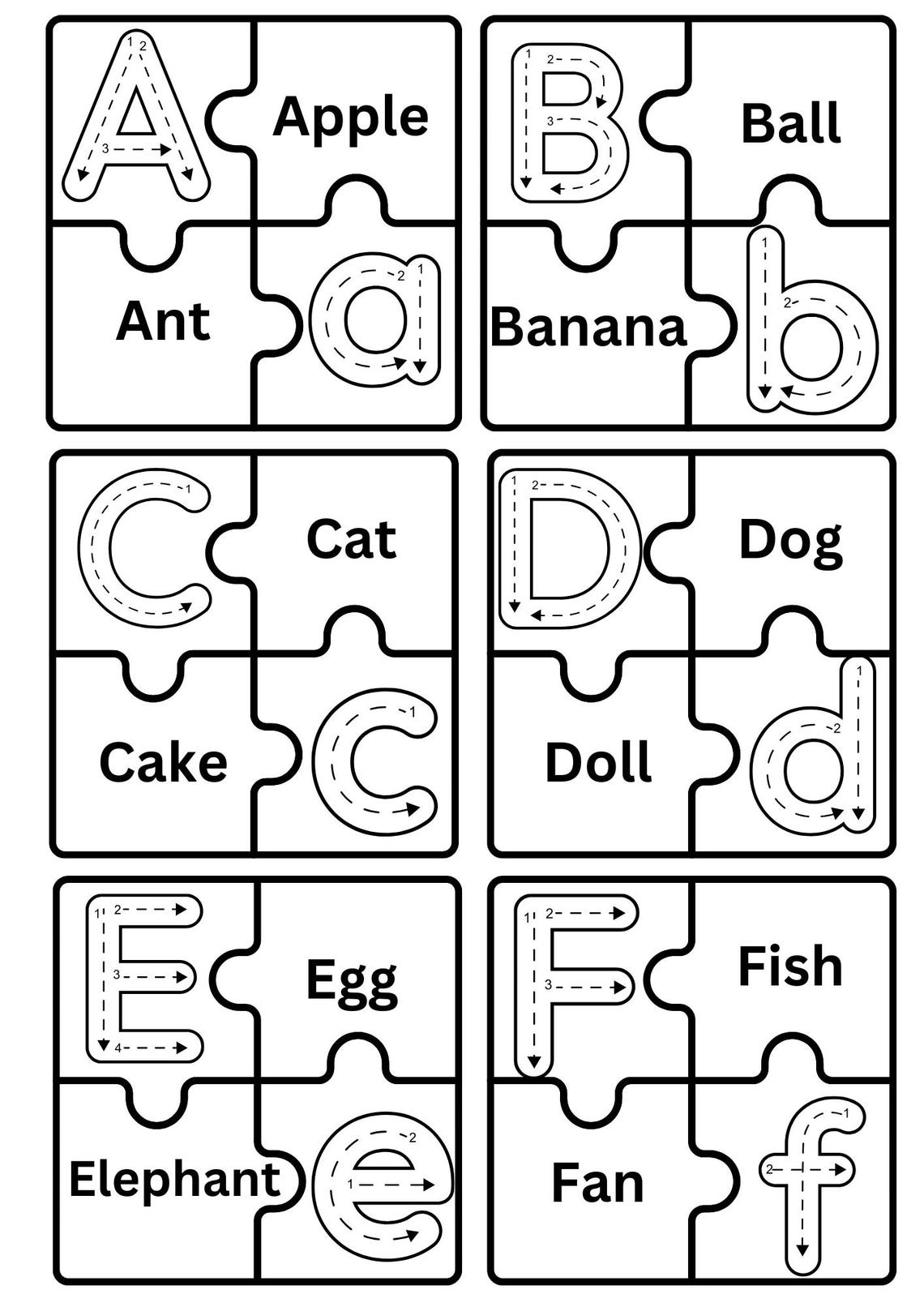First 12 Letters Alphabet Puzzle Printable - Educational ABC Puzzle for ...