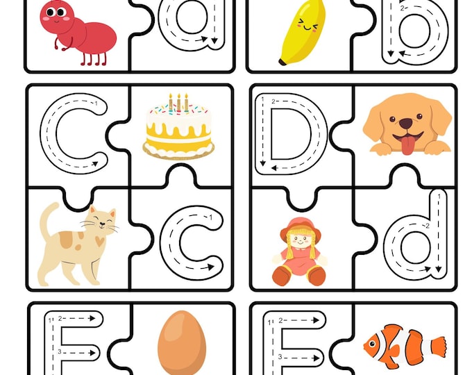 First 12 Letters Alphabet Puzzle Printable - Educational ABC Puzzle for ...