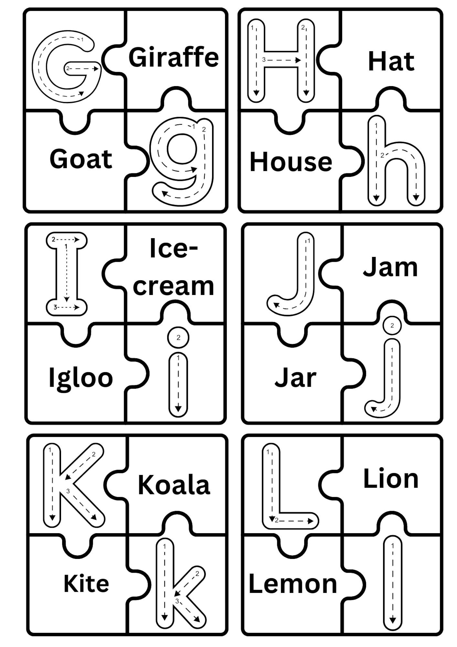 First 12 Letters Alphabet Puzzle Printable - Educational ABC Puzzle for ...