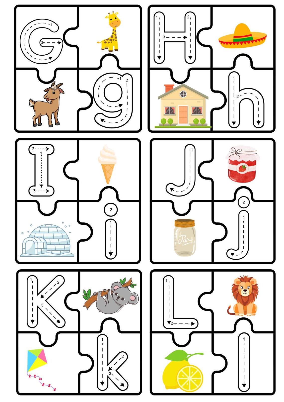 First 12 Letters Alphabet Puzzle Printable - Educational ABC Puzzle for ...