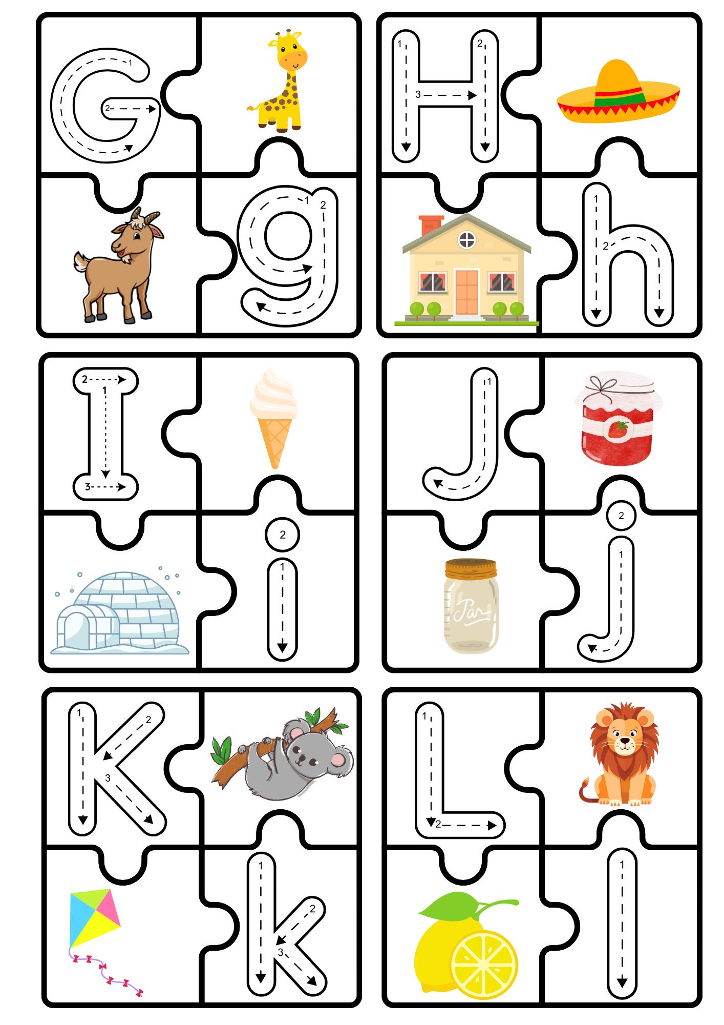 First 12 Letters Alphabet Puzzle Printable - Educational ABC Puzzle for ...