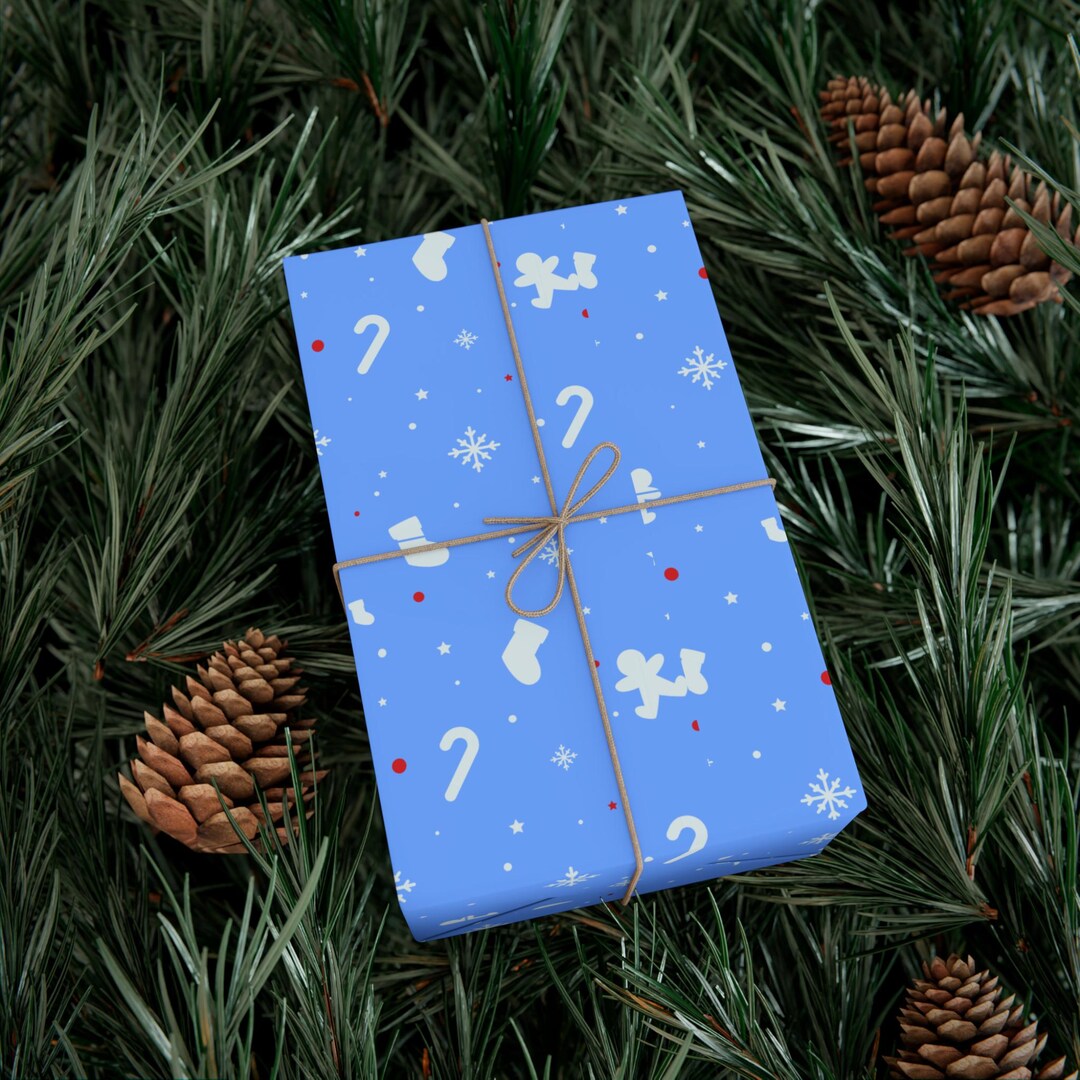 Blue Christmas Gift Wrap Papers Wrapping Paper Candy Canes Holiday ...