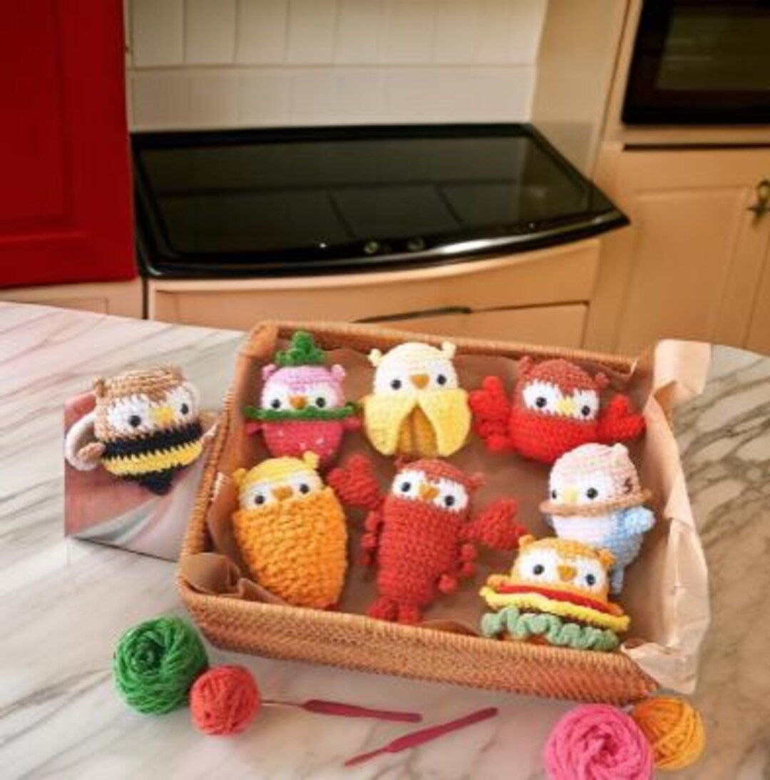 Whimsical Feast Owls Crochet Patterns Bundle, Strawberry Owl, Hamburger ...