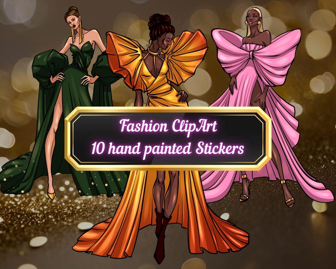 Fashion Illustration Clipart, Glamorous Digital Stickers Set ...