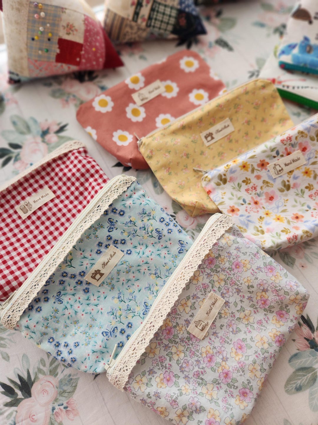 Handmade Mini Zipper Pouch: Floral Cotton Coin Purse & Travel Organizer ...