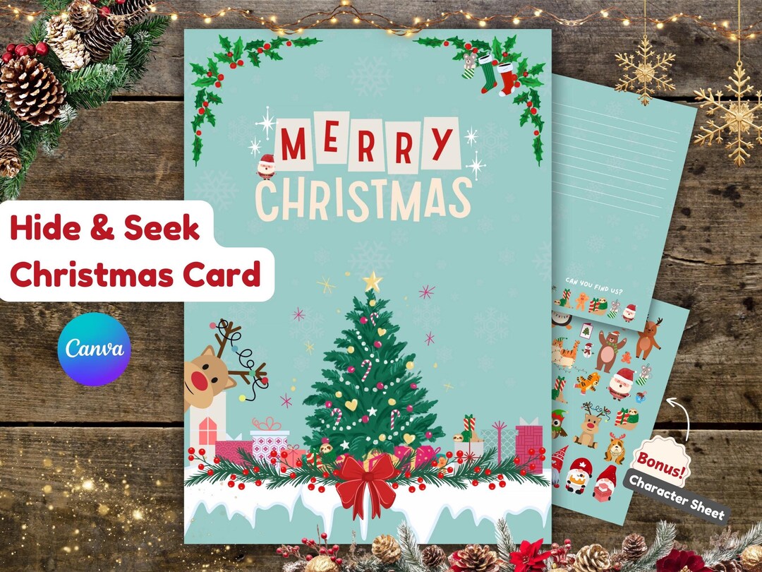 Printable Hide and Seek Christmas Card for Kids, Fun Party Activities ...