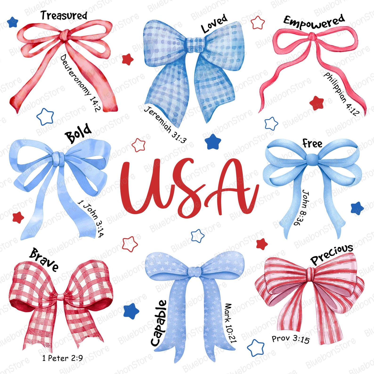 USA Bow Bible Verse Png, Christian Patriotic Bow Sublimation, Scripture ...