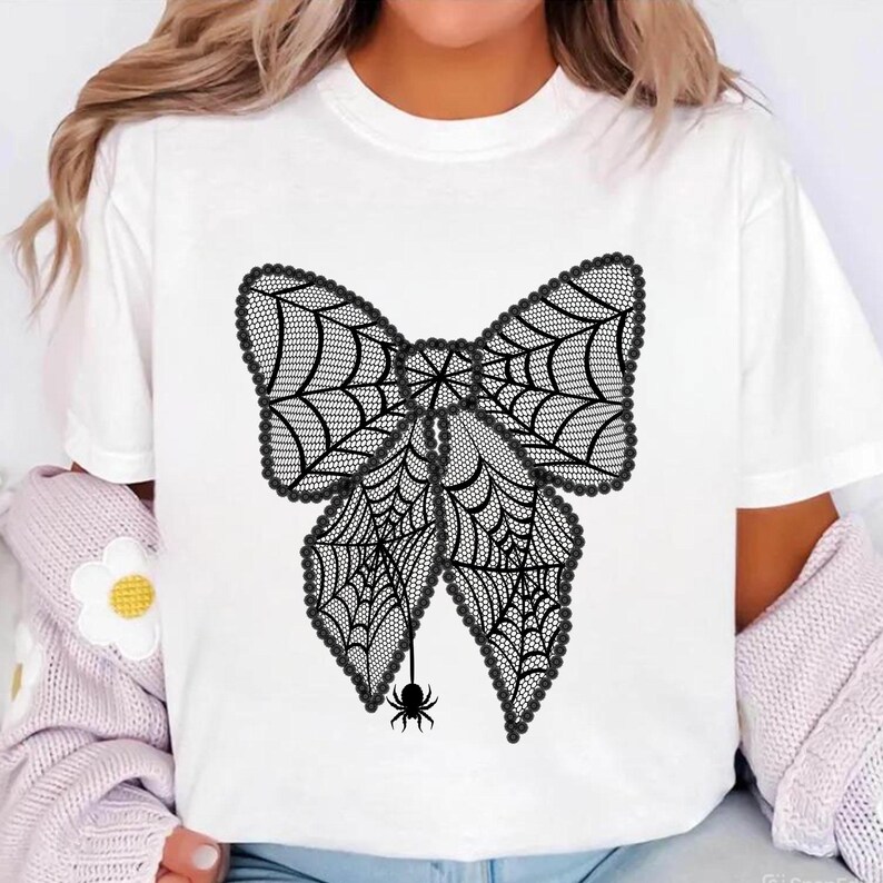 Spider Web Bow Png, Halloween Lace Bow With Spider Png, Gothic Cute ...