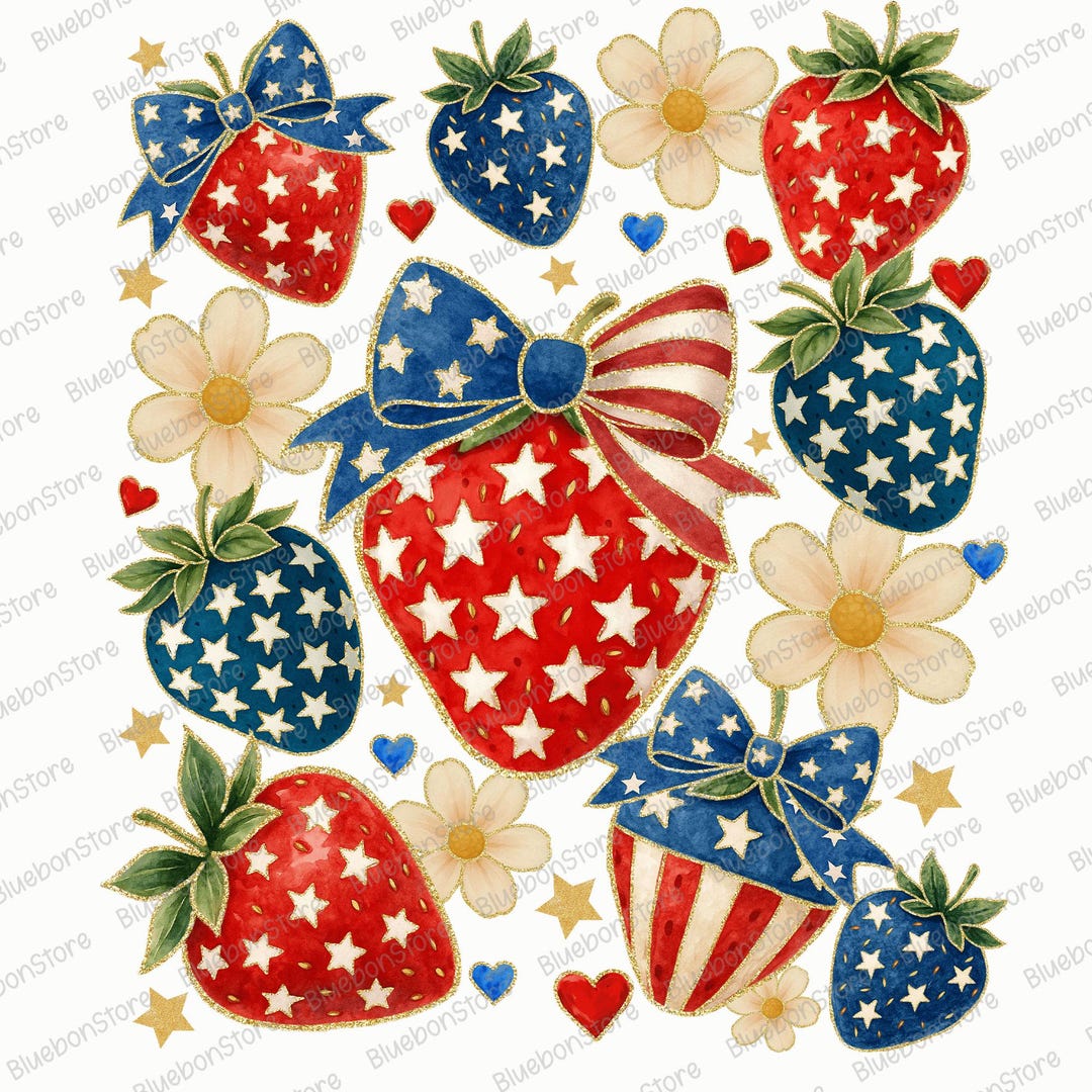 Retro Strawberries 4th of July Png, Strawberry USA Flag Design ...