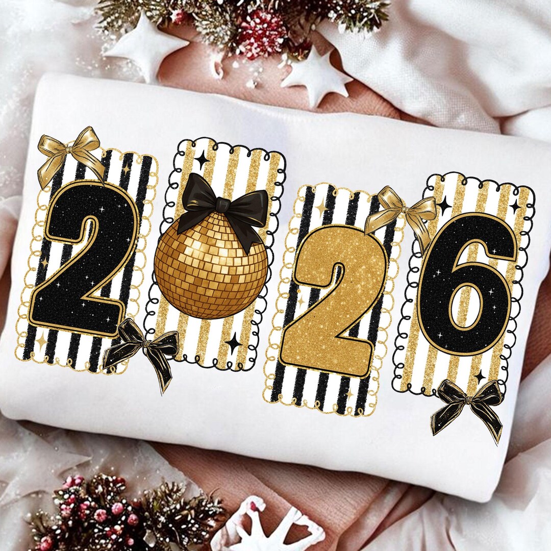Happy New Year 2026 Png: Black and Gold Sequins Glitter Faux Sparkly ...
