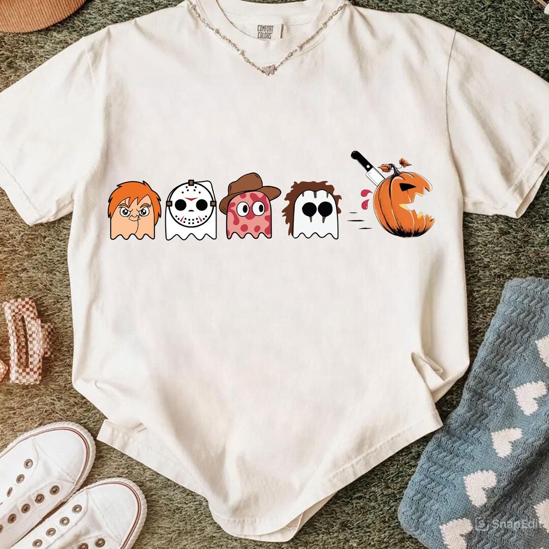 Funny Halloween Ghosts Pacman Png, Horror Movie Characters Png, Retro ...