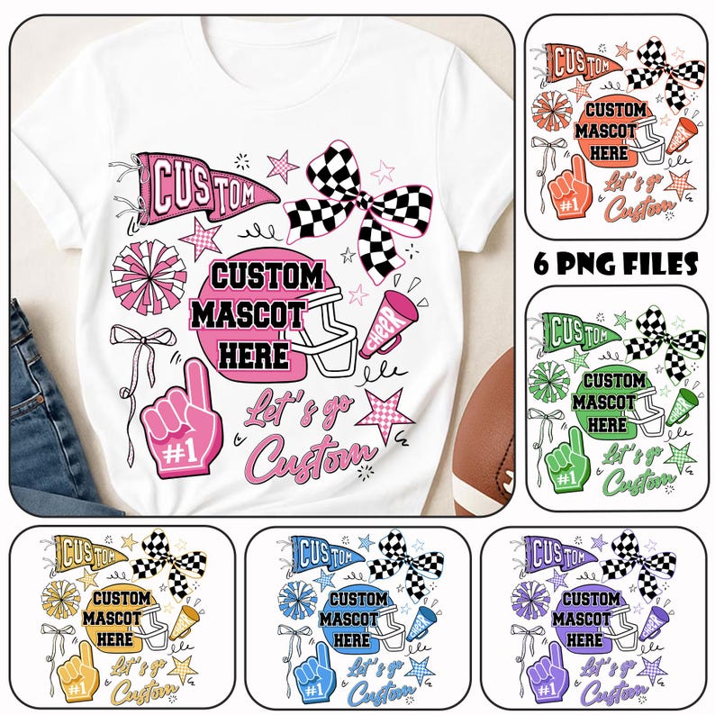 Personalized Cheerleading Mascot Png Bundle, 6 Colors Digital Download ...