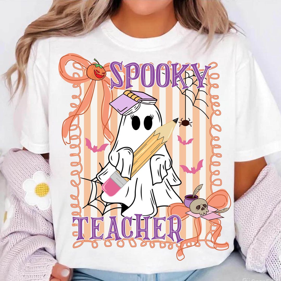 Spooky Teacher Png, Cute Ghost Holding Pencil Sublimation, Halloween ...