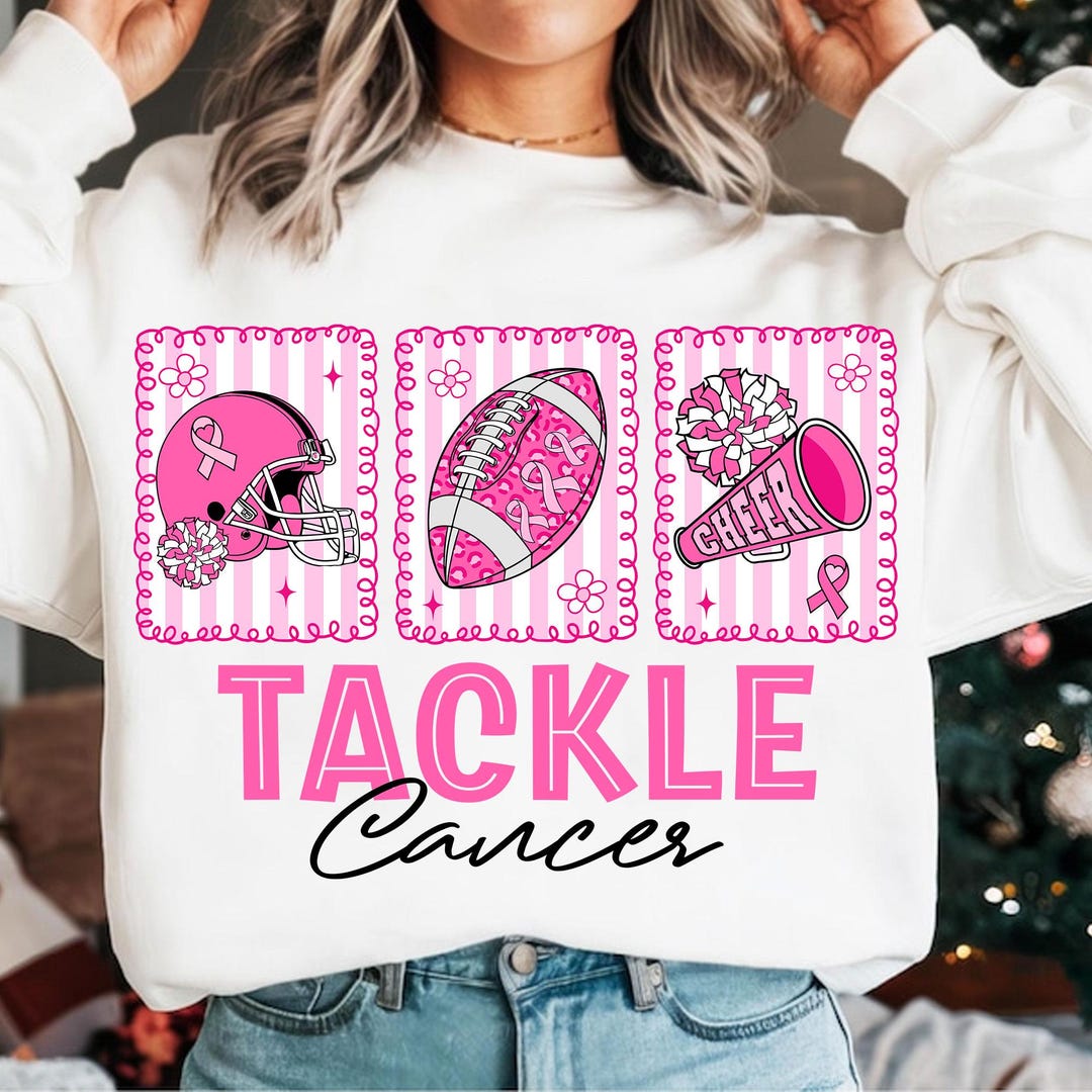 Tackle Cancer Png, Pink Ribbon Football Sublimation, Breast Cancer ...