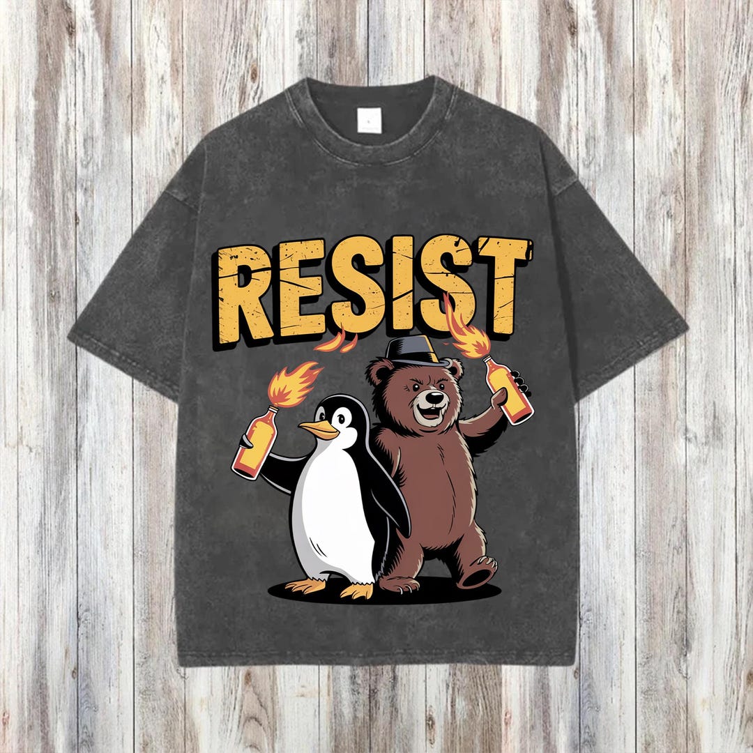 Funny Resist Penguin Bear PNG, Political Protest Cartoon Clipart ...