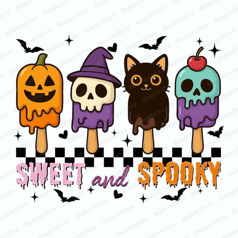 Sweet and Spooky Halloween Popsicle Png, Cute Cat Ghost Skull Ice Cream ...