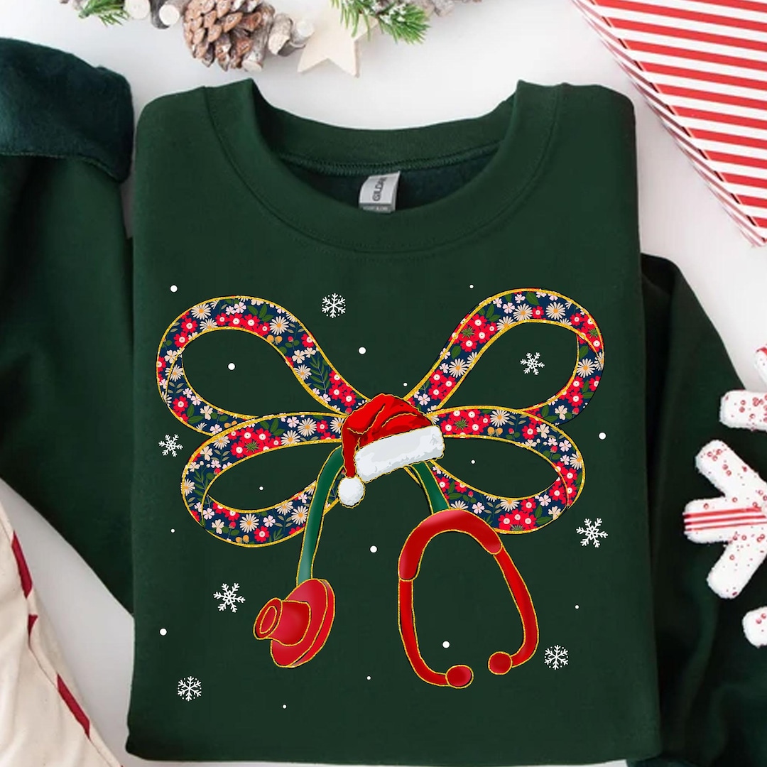 Stethoscope Christmas Png, Nurse Santa Hat Bow Png, Medical Sublimation ...
