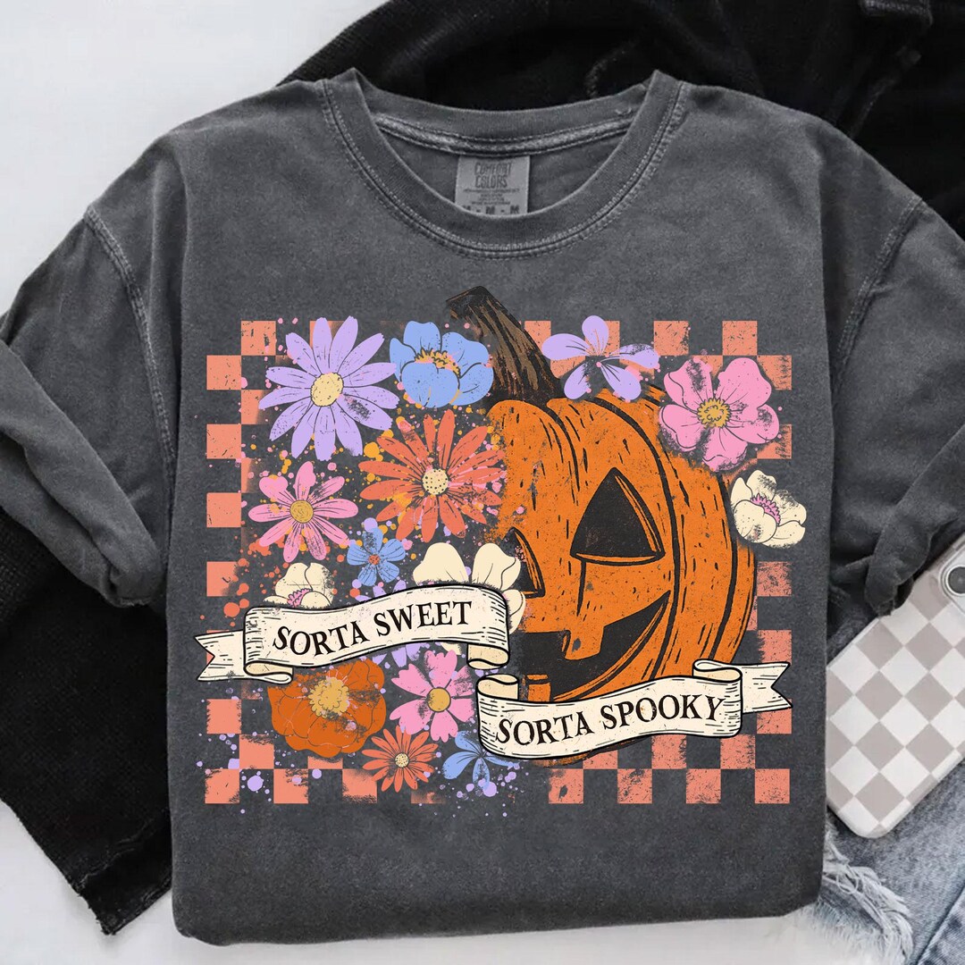 Sorta Sweet Sorta Spooky Png, Cute Floral Pumpkin Halloween Sublimation ...