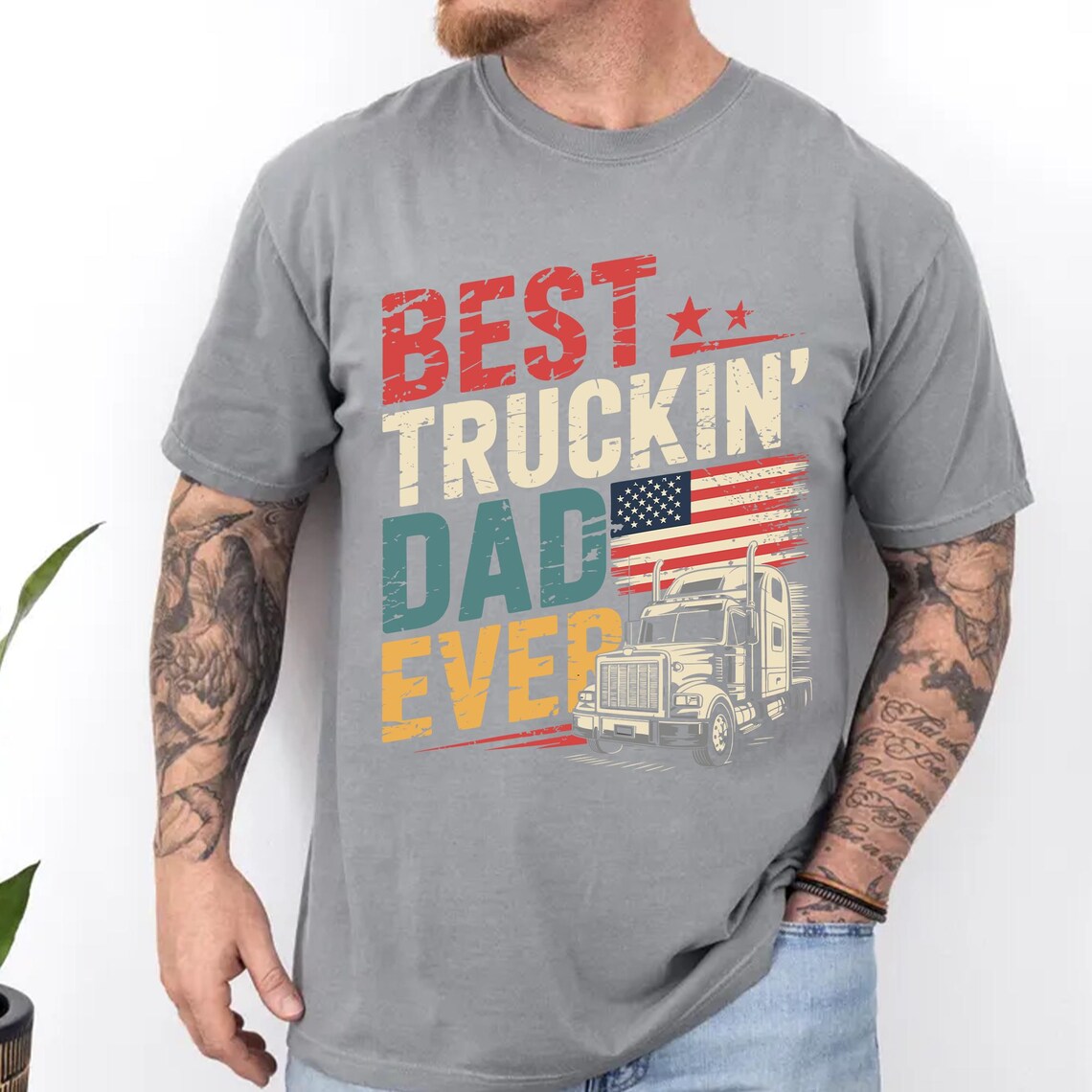 Best Truckin’ Dad Ever PNG, Trucker Dad Sublimation Design, Patriotic ...
