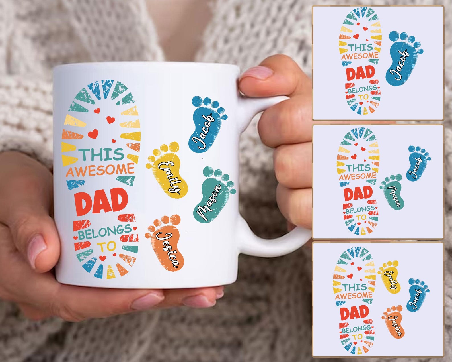 Personalized Dad Son Foot Png, Custom Dad With Kid Names Png, Dad Lover ...