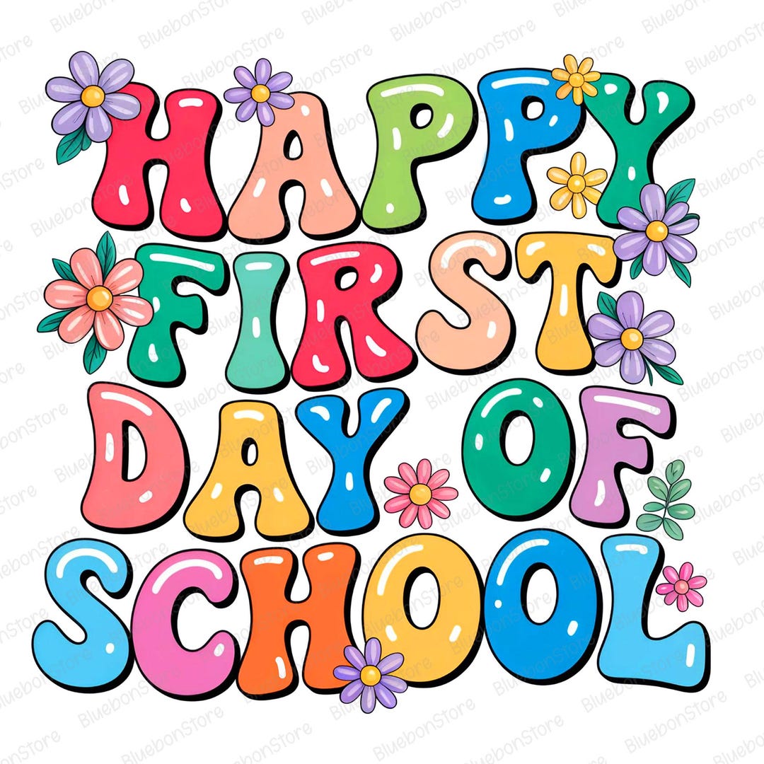 First Day of School PNG, Cute Retro Bubble Letter PNG, Teacher ...