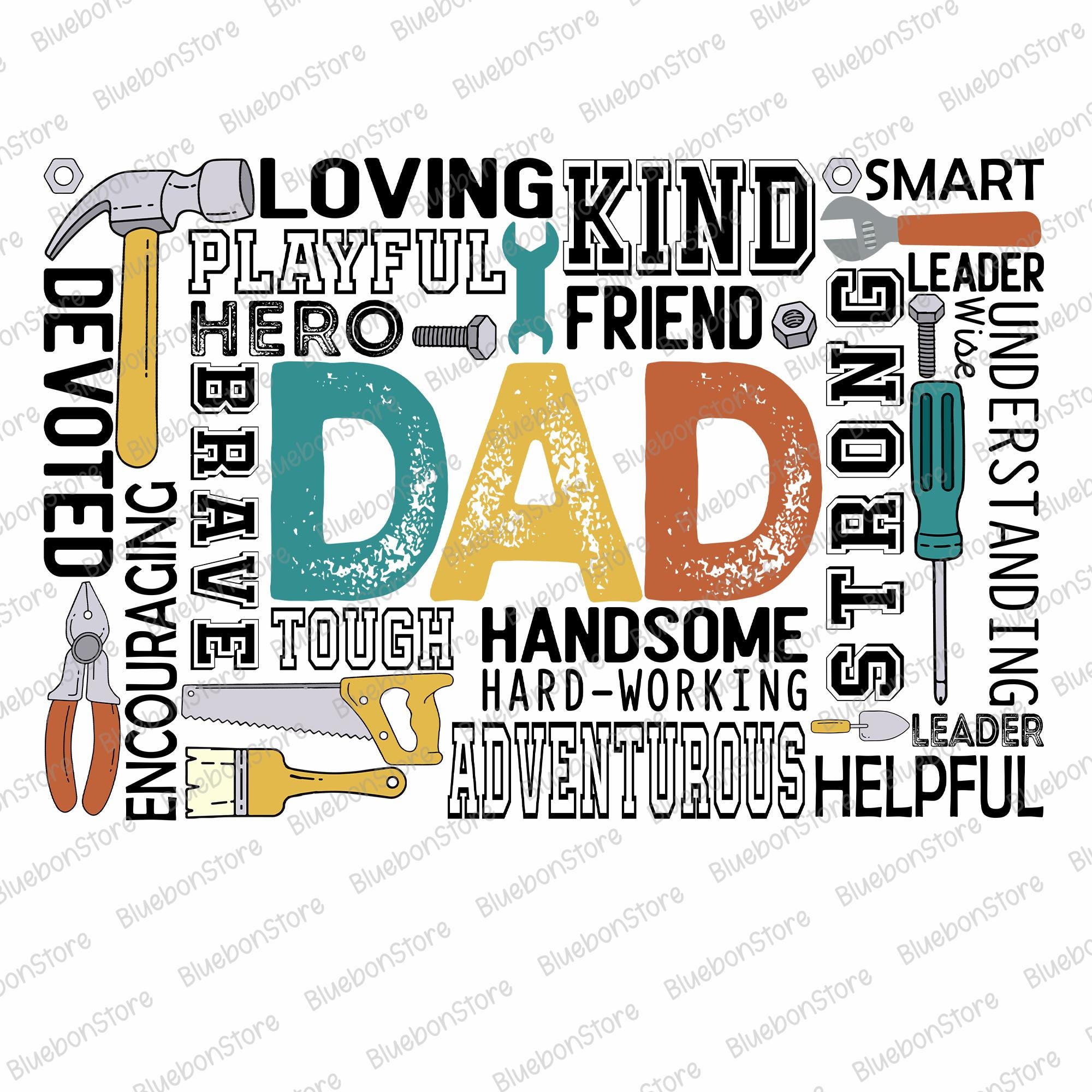 Dad Word Art PNG, Father's Day Sublimation Design, Toolbox Dad Clipart ...