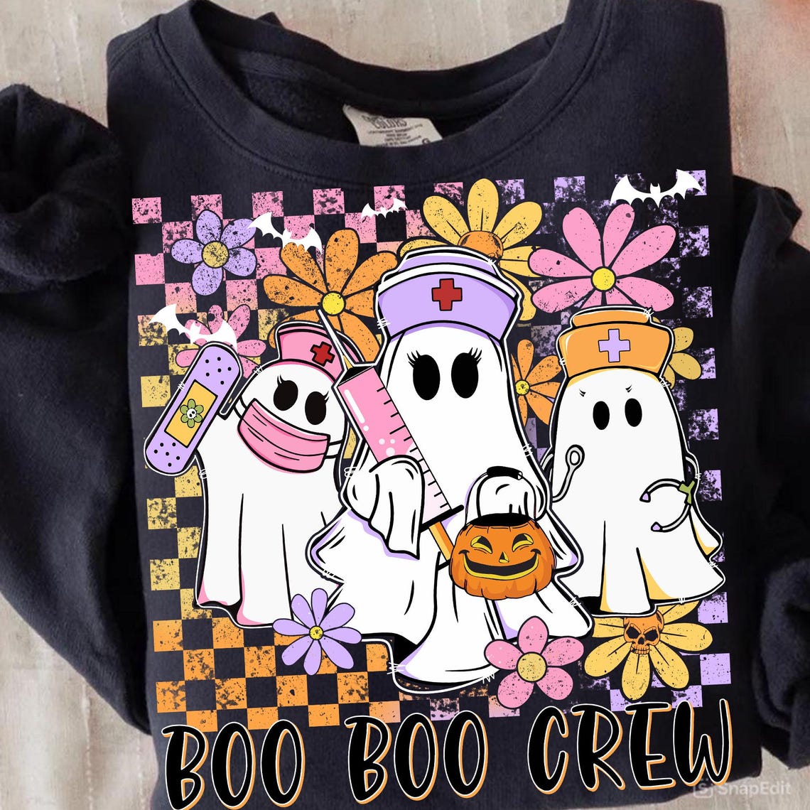 Retro Boo Boo Crew Png, Retro Nurse Ghost Sublimation Design, Flowers ...