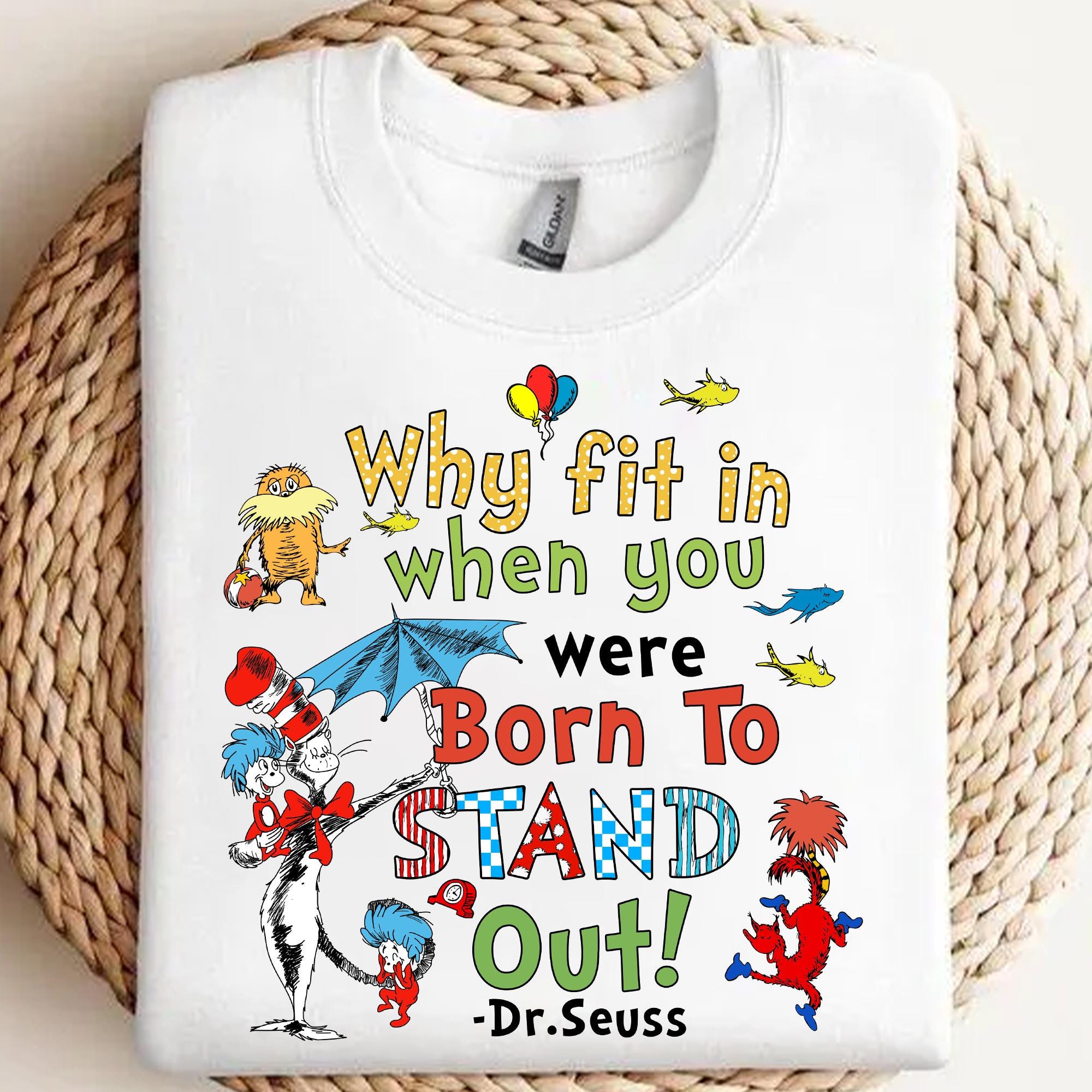 Dr. Seuss Quote PNG, Born to Stand Out Digital Download, Whimsical Storybook Illustration ...