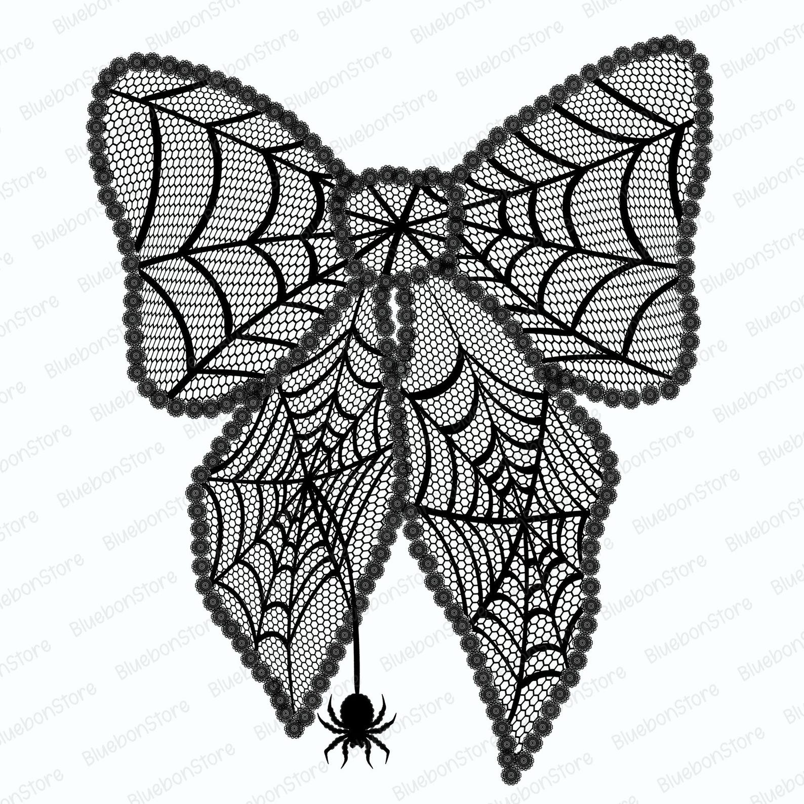 Spider Web Bow Png, Halloween Lace Bow With Spider Png, Gothic Cute ...