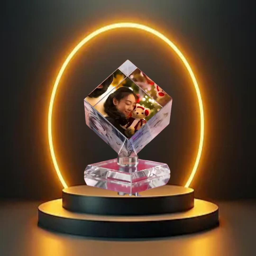 Custom Crystal Photo Cube Rotating Desk Frame for Wedding Photos ,DIY ...