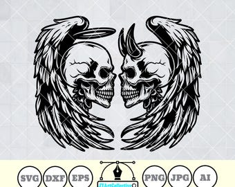 Angel & Devil Svg File | Good and Bad Skull Svg | Saint and Demon Svg ...