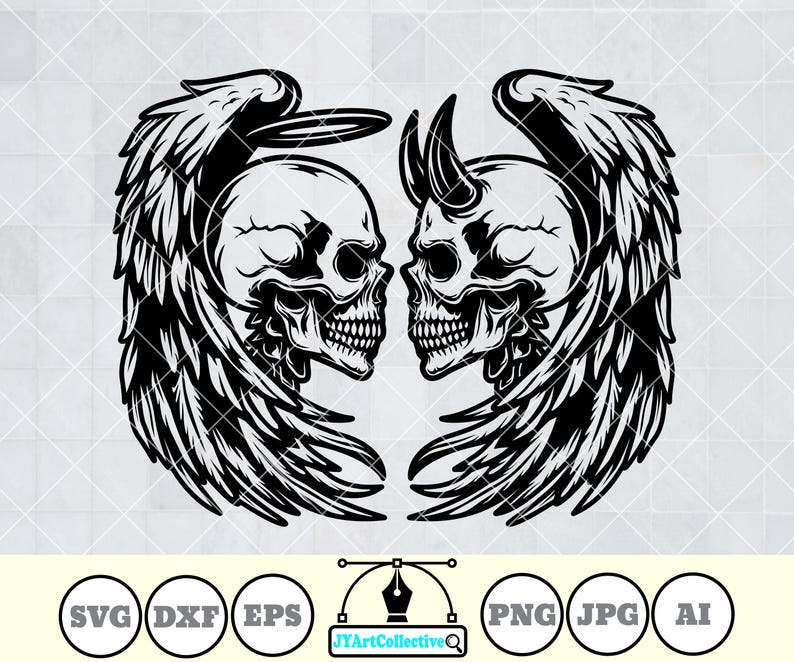 Angel & Devil Skull Svg | Saint and Demon Svg | Good and Bad Clipart ...