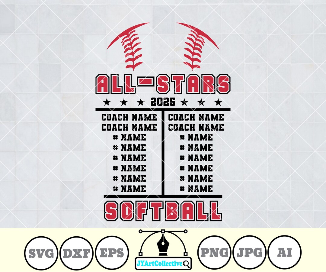 All Stars Softball Svg | Personalized Name | Softball Roster Svg ...