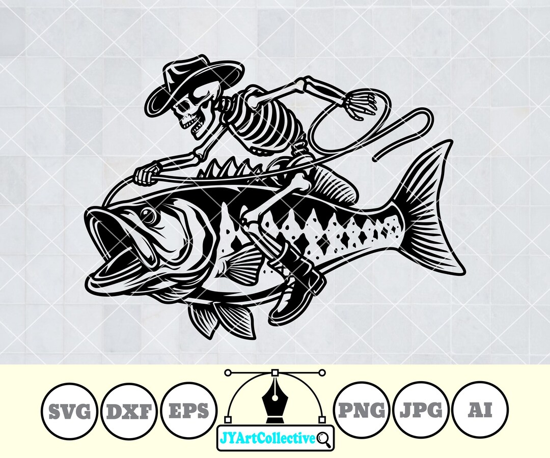 Skeleton Riding Bass Fish SVG | Fisherman Design (digital Files) - Etsy