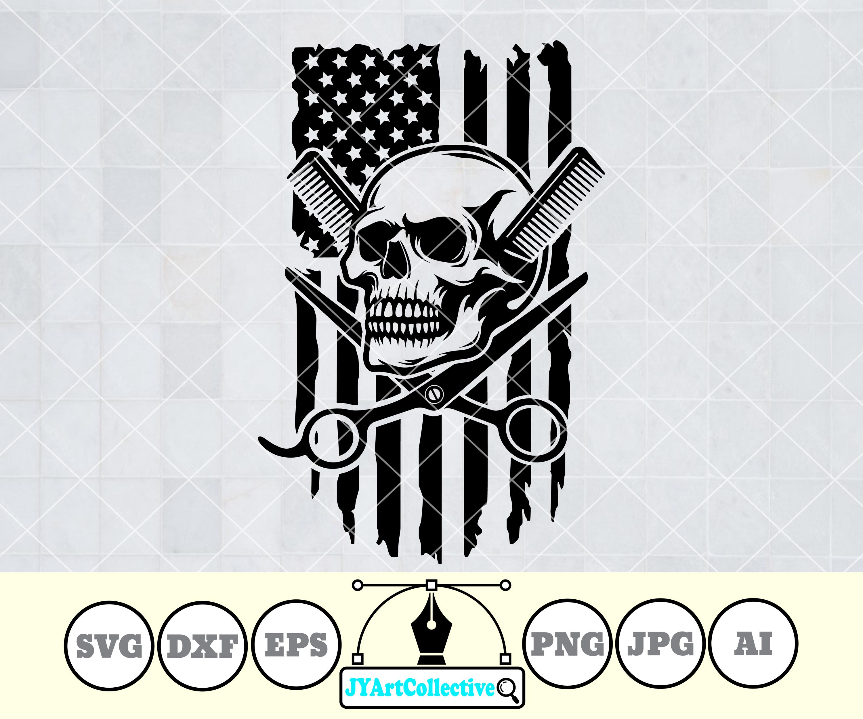 Barber Skull US Flag SVG | Hairstylist Clip Art - Etsy