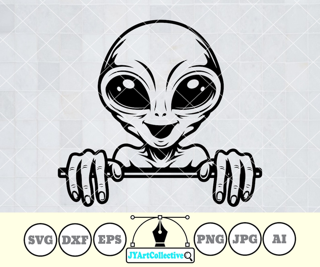 Alien Peeking Svg | Alien Face Svg | UFO Svg | Space Alien Clipart ...
