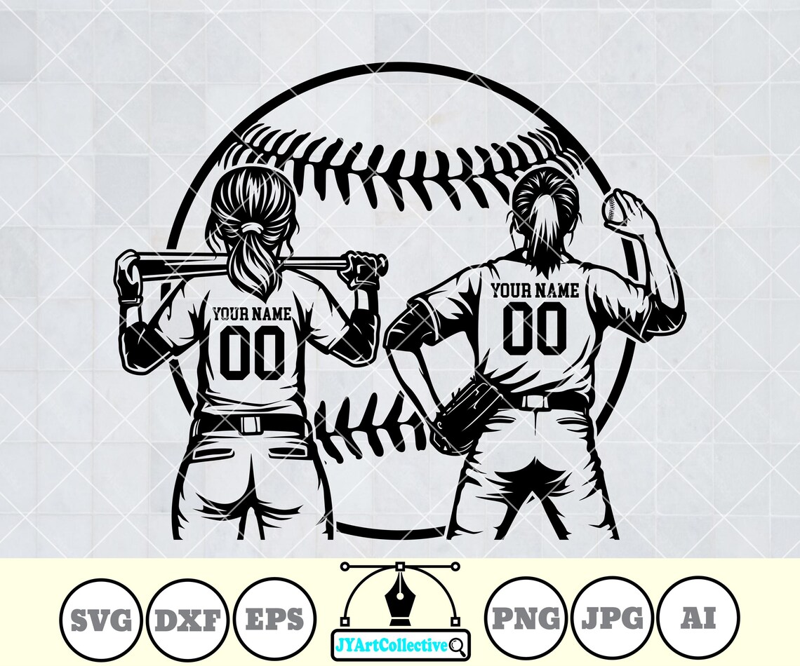 Softball Player SVG: Customizable Name, Clipart Graphics (PNG, DXF) - Etsy