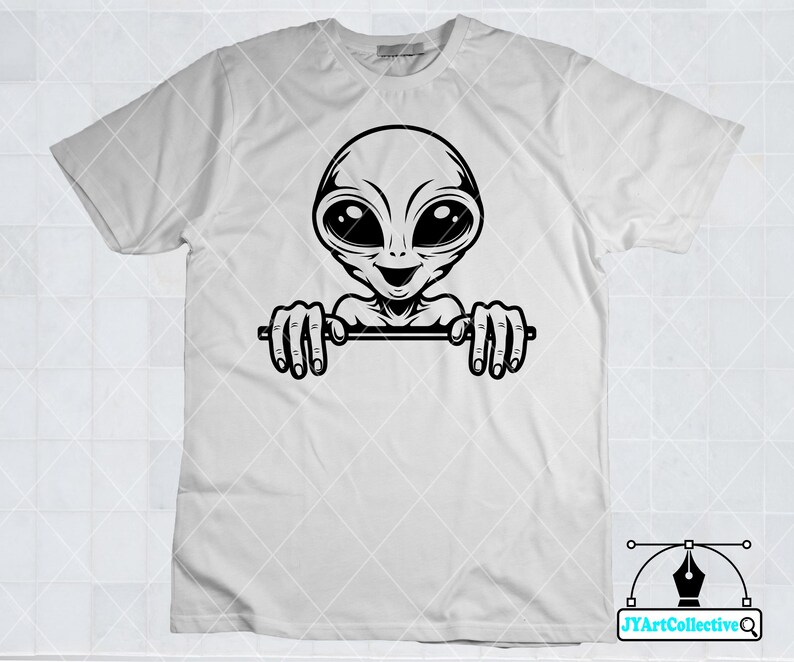 Alien Peeking Svg | Alien Face Svg | UFO Svg | Space Alien Clipart ...