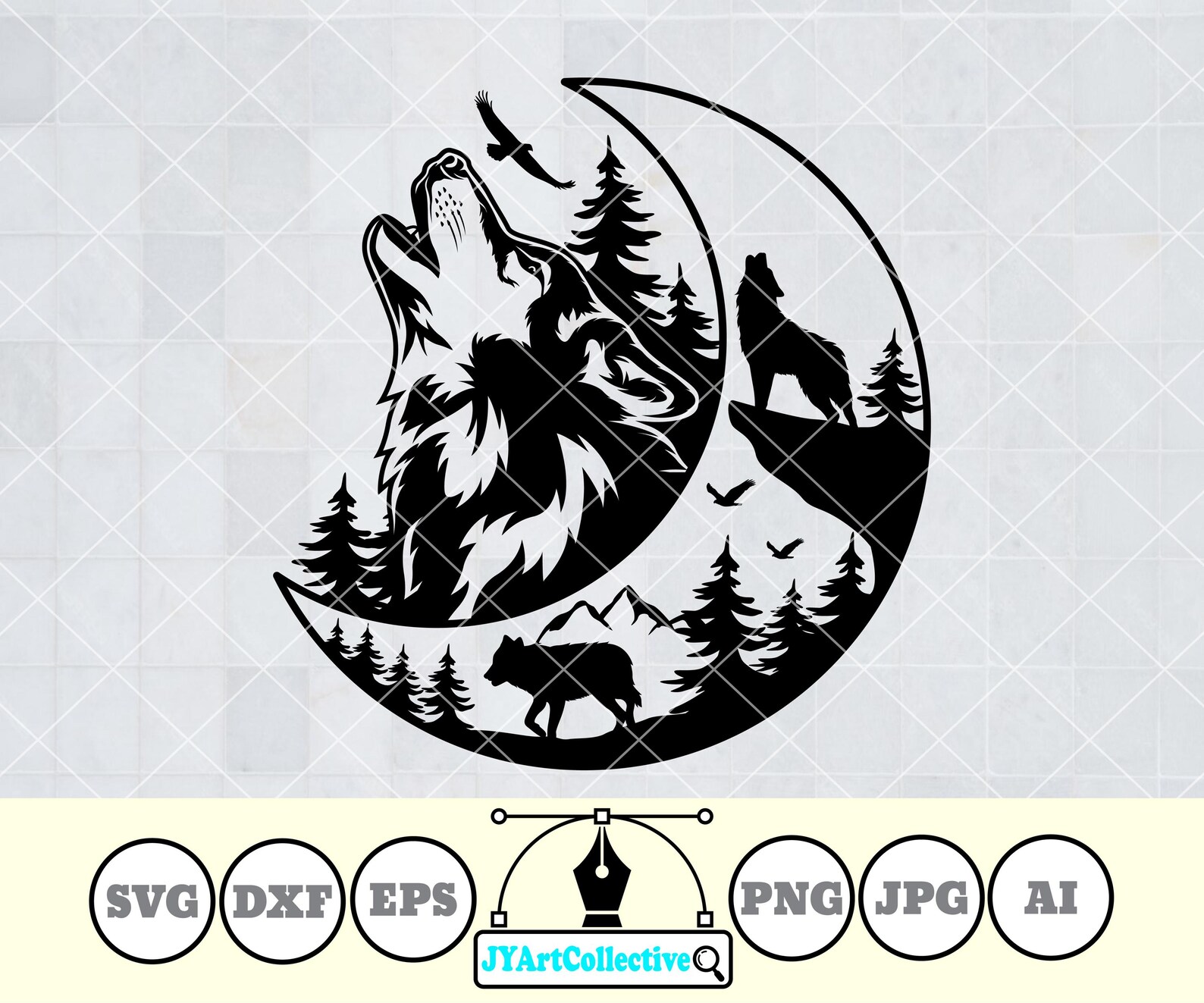 Wolf Scene Svg | Wolf Svg | Wolf Pack Svg | Howling Wolf Svg | Howling ...