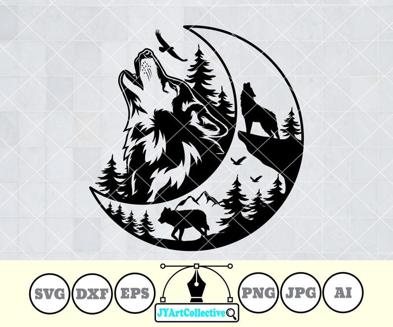 Wolf Scene Svg | Wolf Svg | Wolf Pack Svg | Howling Wolf Svg | Howling ...