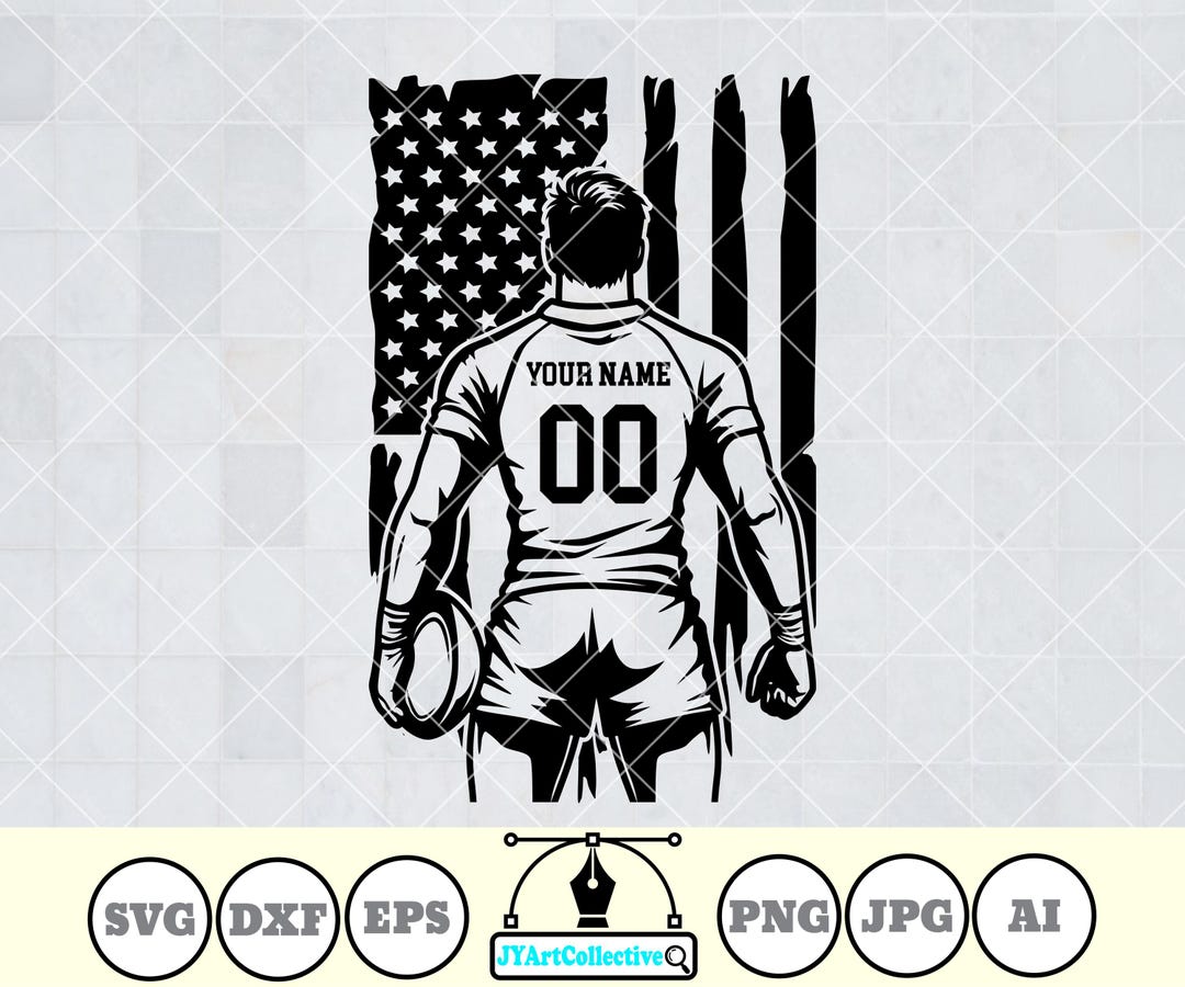 Personalized Rugby Player SVG | American Flag, Name & Number (digital ...