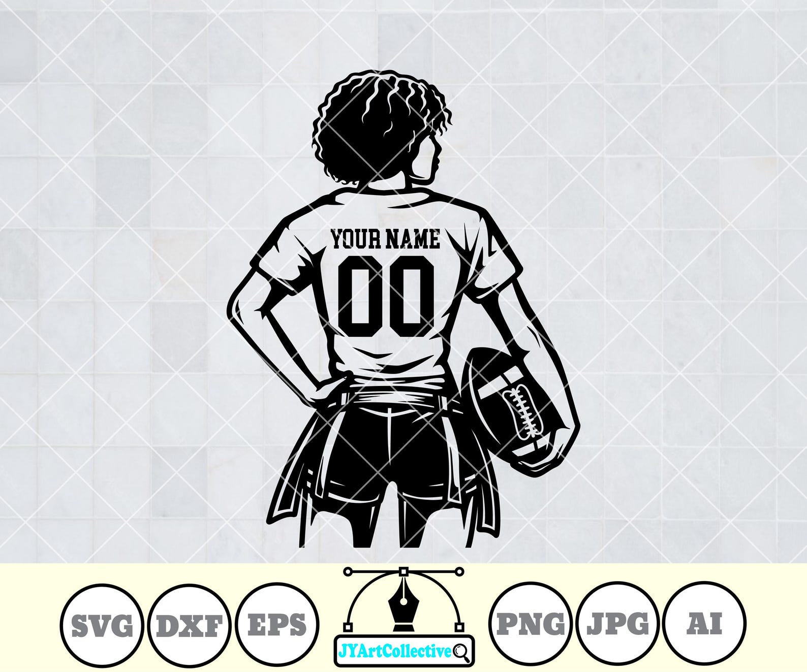 Afro Girl Flag Football SVG: Personalized Name, Football Player (PNG ...