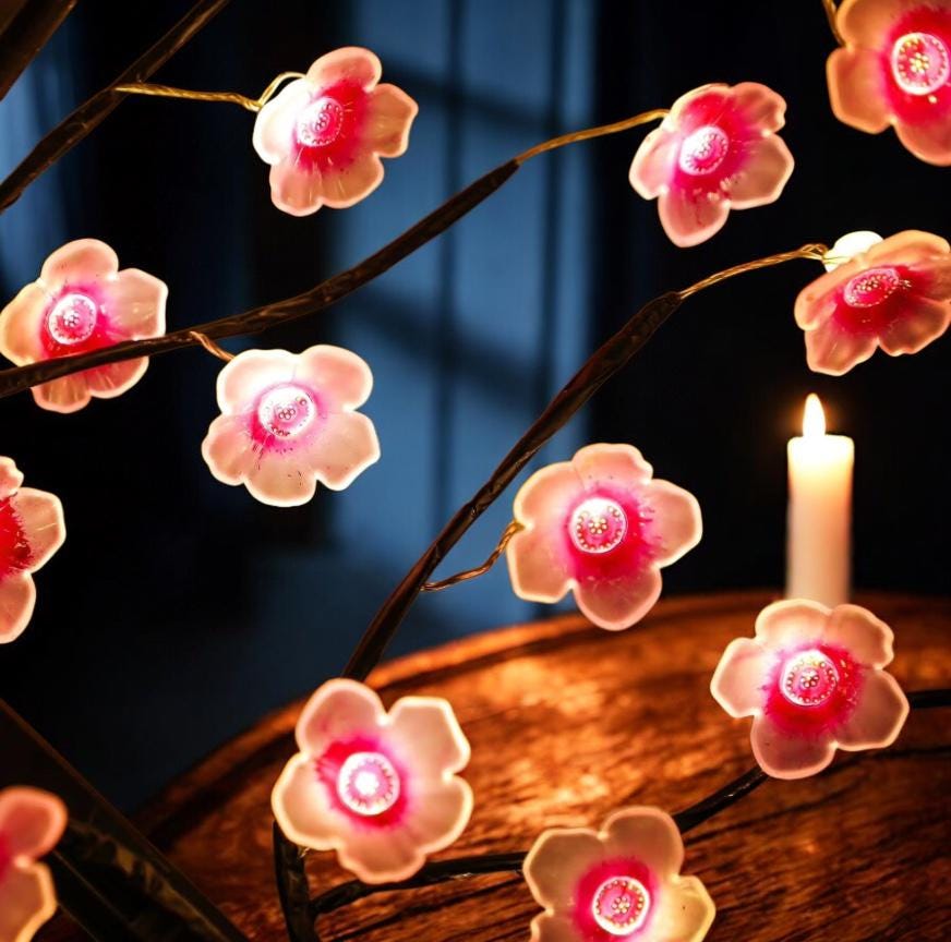 Cherry Blossom Table Lamp: Usb/battery Powered Bonsai Night Light - Etsy