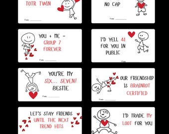 Funny Gen Alpha Slang Valentine's Day Cards: 24 Printable School ...