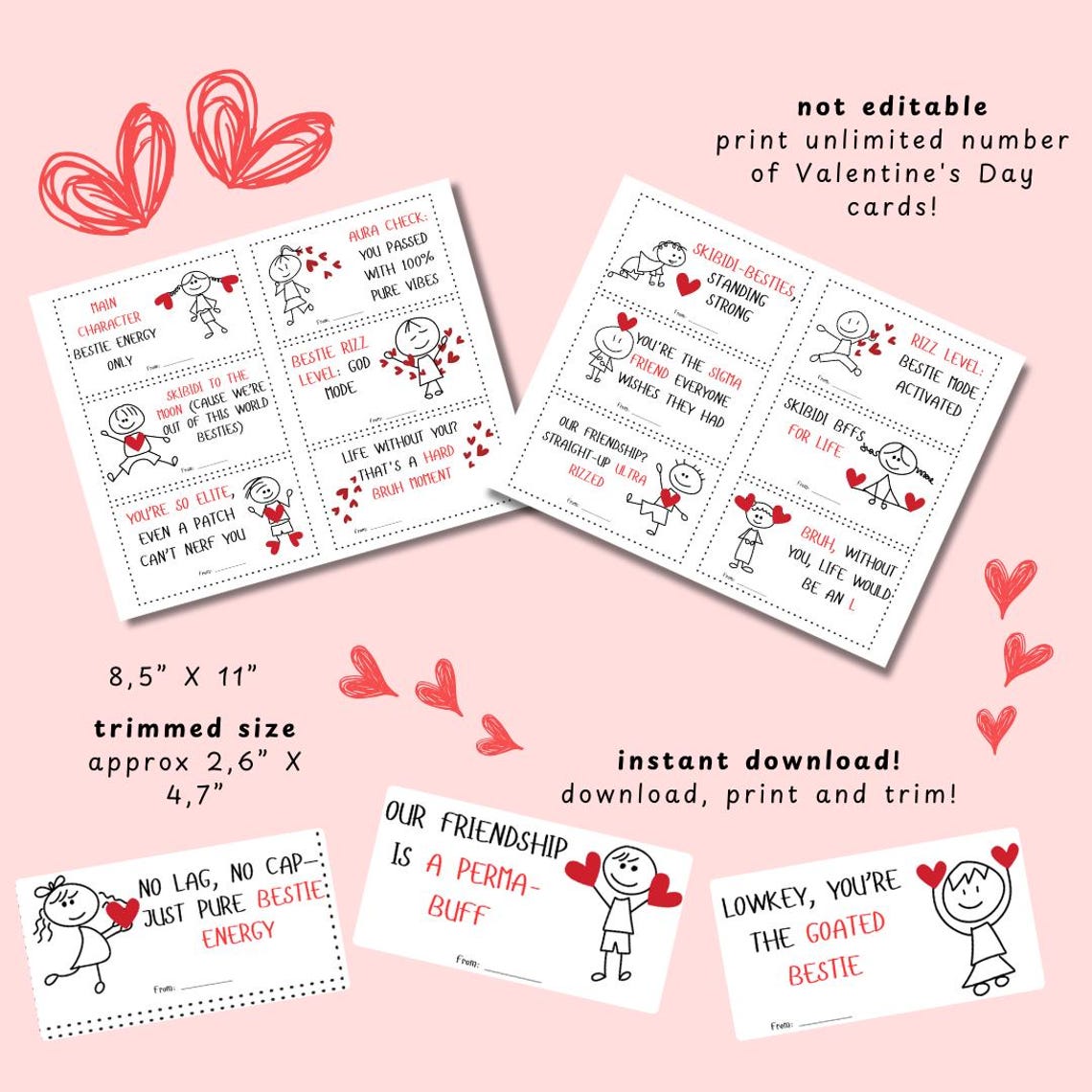 Funny Gen Alpha Slang Valentine's Day Cards: 24 Printable School ...
