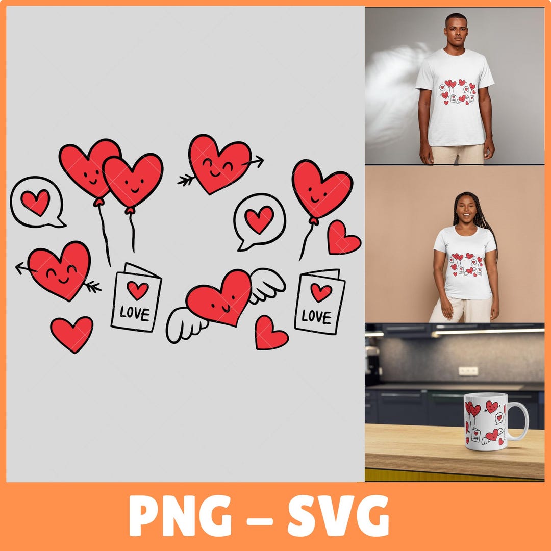 Retro Valentine PNG and SVG Bundle, Love Heart Designs, Groovy ...